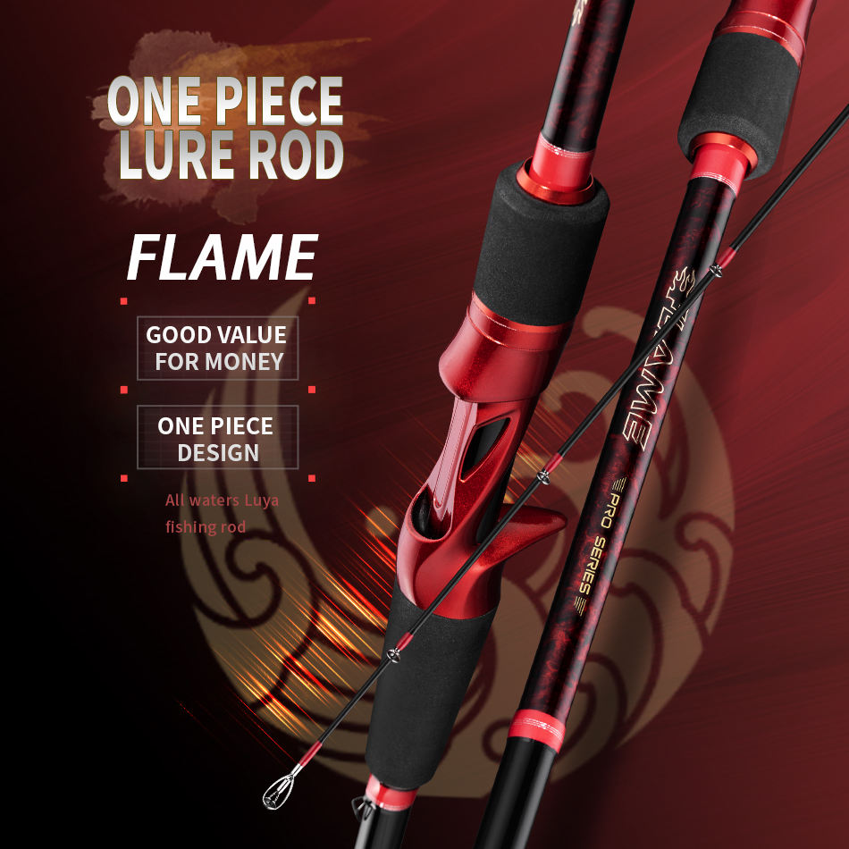 FLAME One Piece Carbon Fishing Rod - Fast Action Lure Rod