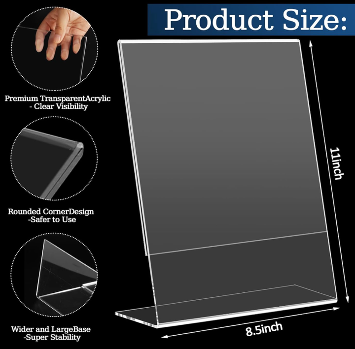8.5 X 11 Inch Acrylic Logo Stand Transparent Plastic L-Shaped Vertical ...