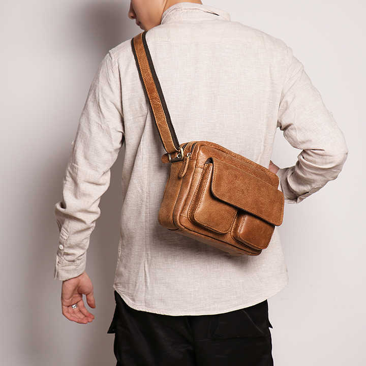 Men's Over Shoulder Bags Cattle Leather Sling Bag Vintage Genuine ...