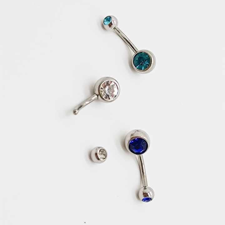 Stainless Steel Belly Button Rings with Multicolor CZ Crystals ...