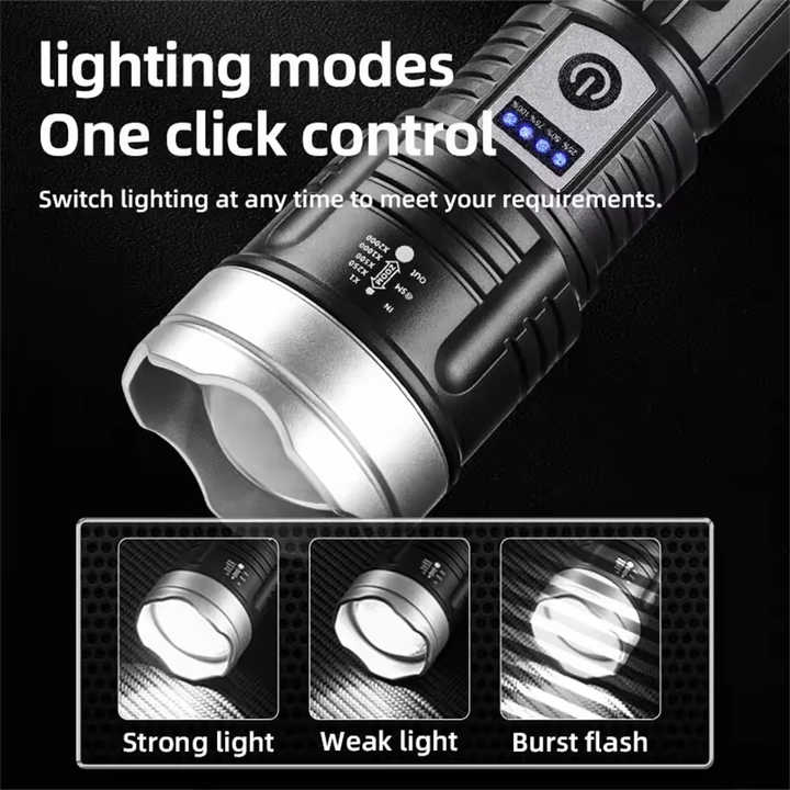KUAYI Power Display Telescopic Zoom USB Rechargeable LED Torch