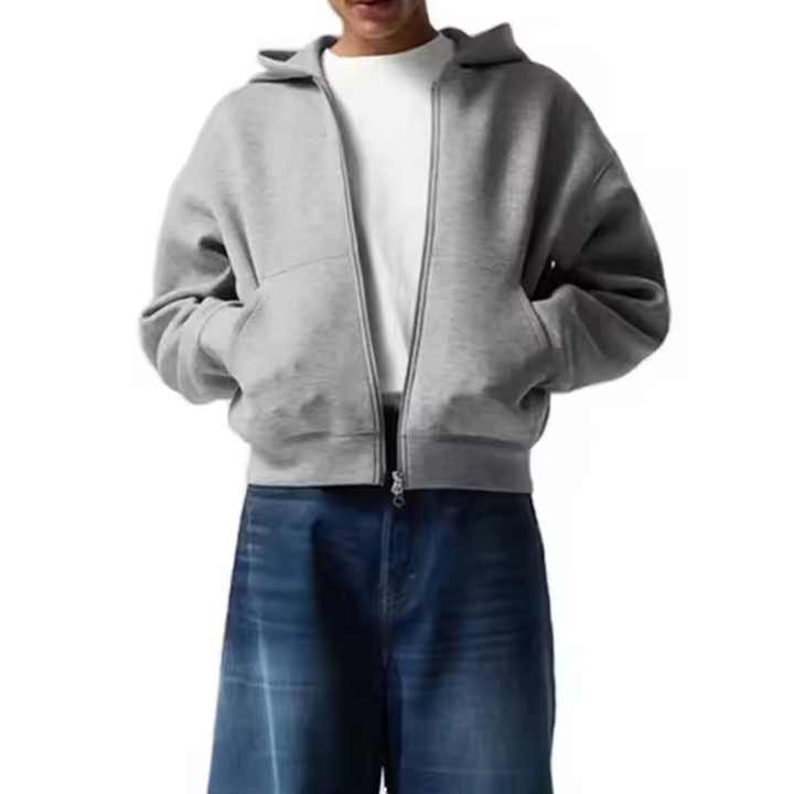 Custom Plain 500/400gsm Boxy Blank Heavyweight Cropped Zip up Hoodie ...