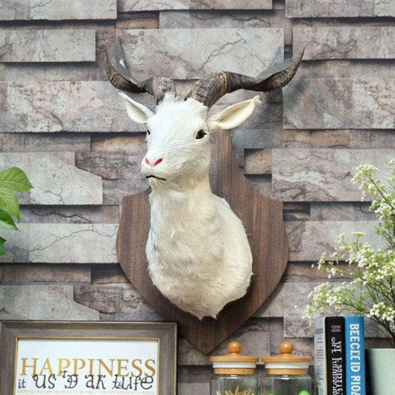 Modern Retro Artificial Plush Fur Goat Head Pendant Home Wall ...