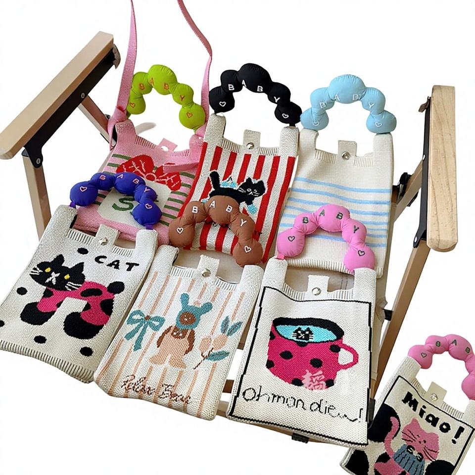 Cute Cartoon Polyester Knitted Crossbody Bag Kids Magnetic Clasp Phone ...
