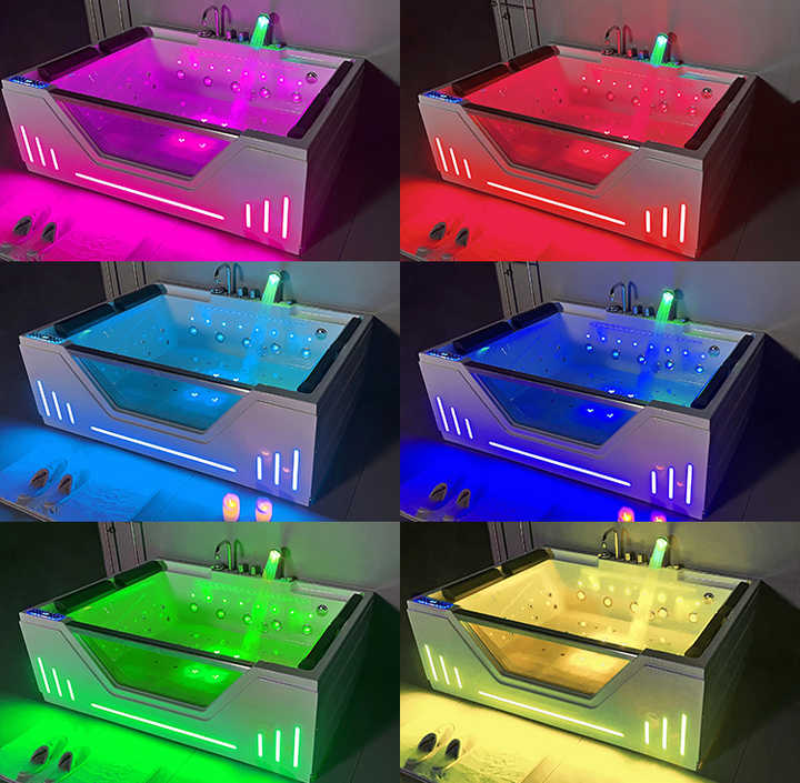 Modern Freestanding White Acrylic Bathtub LED Light Bubble Bath ...