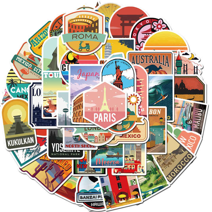 50pcs World Travel Famous City Landscape Graffiti Stickers