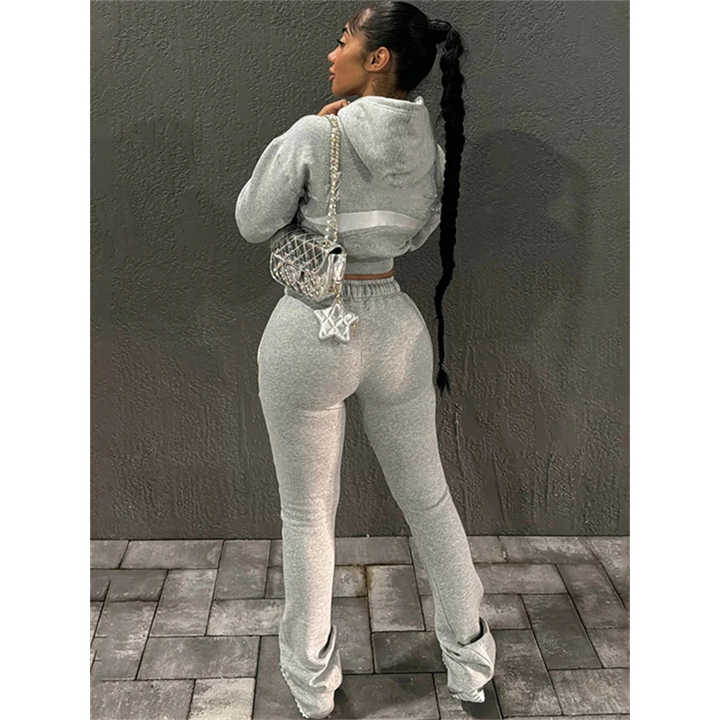 2024 Custom 2 Piece Clothing Flared Pants Set Women Tracksuits High ...