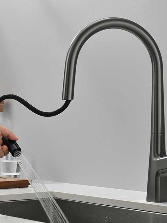 Gourmet Kitchen Faucet Single Lever Slim Square Mixer Gun Gray Pull ...