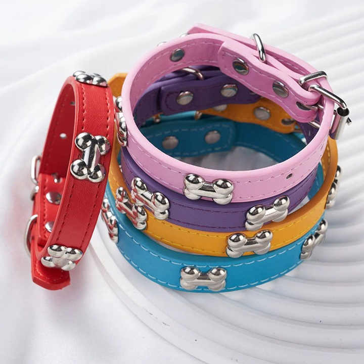 Wholesale Adjustable PU Leather Pet Collar Bone Decoration Classic ...
