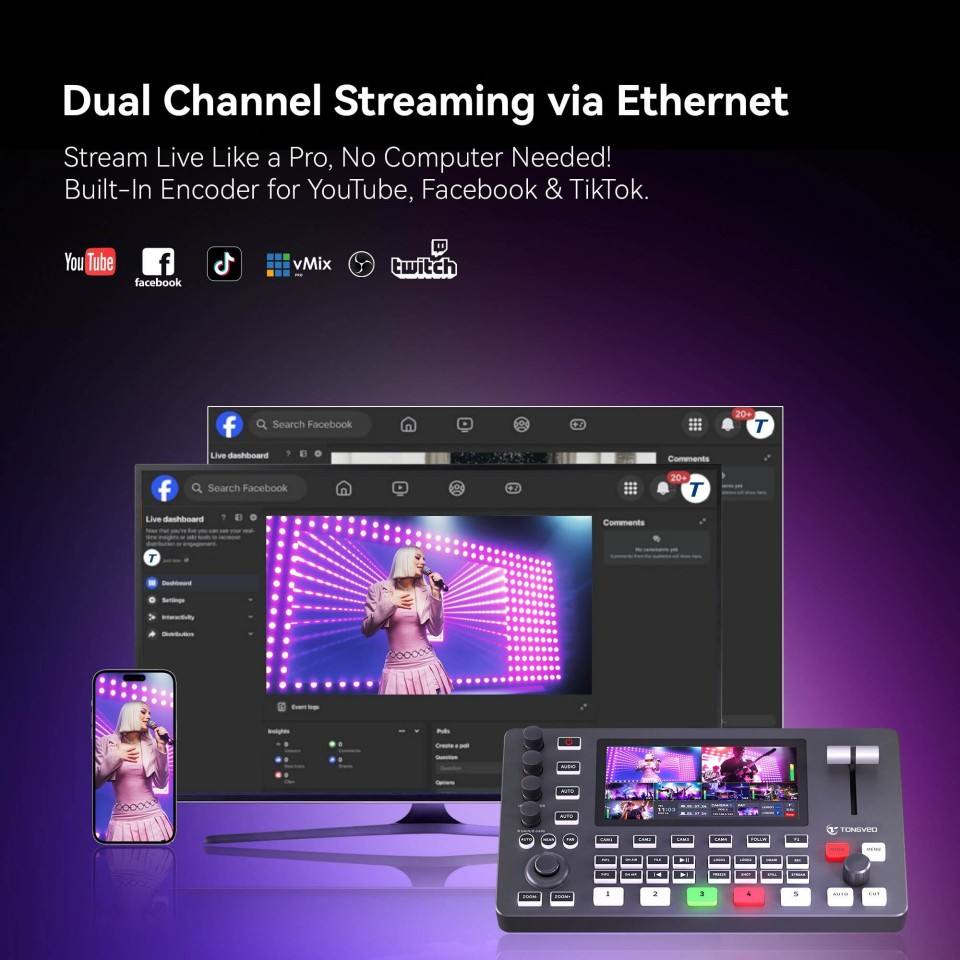 ProCast Live Streaming Video Mixer Switcher 4K HDMI SDI - Multi-Camera ...
