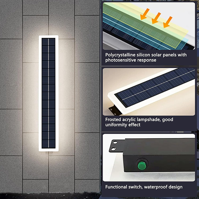 Solar Modern Long Strip LED Porch Linear Light IP65 Villa Sconce ...