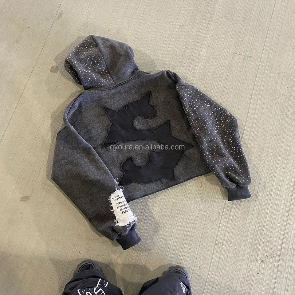 QYOURECLO Custom Label Distressed Embroidery Patch Hoodie