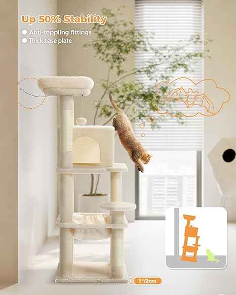 Factory Cat Tree with Metal Plush Hammock Cat Tower with 2 Door Condo ...