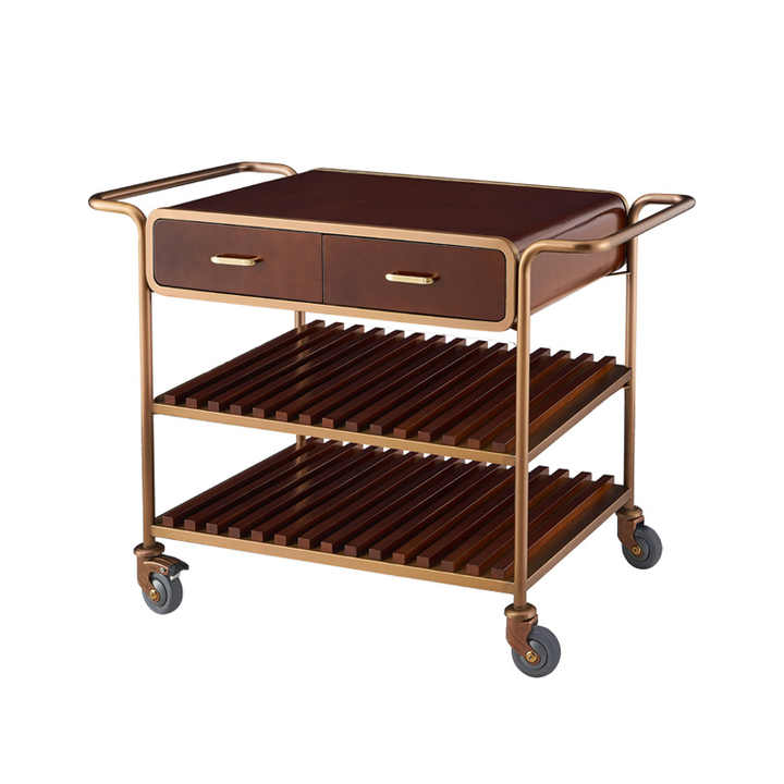 3-layer Deluxe Rose Gold Kitchen Trolley for Bar & Restaurant