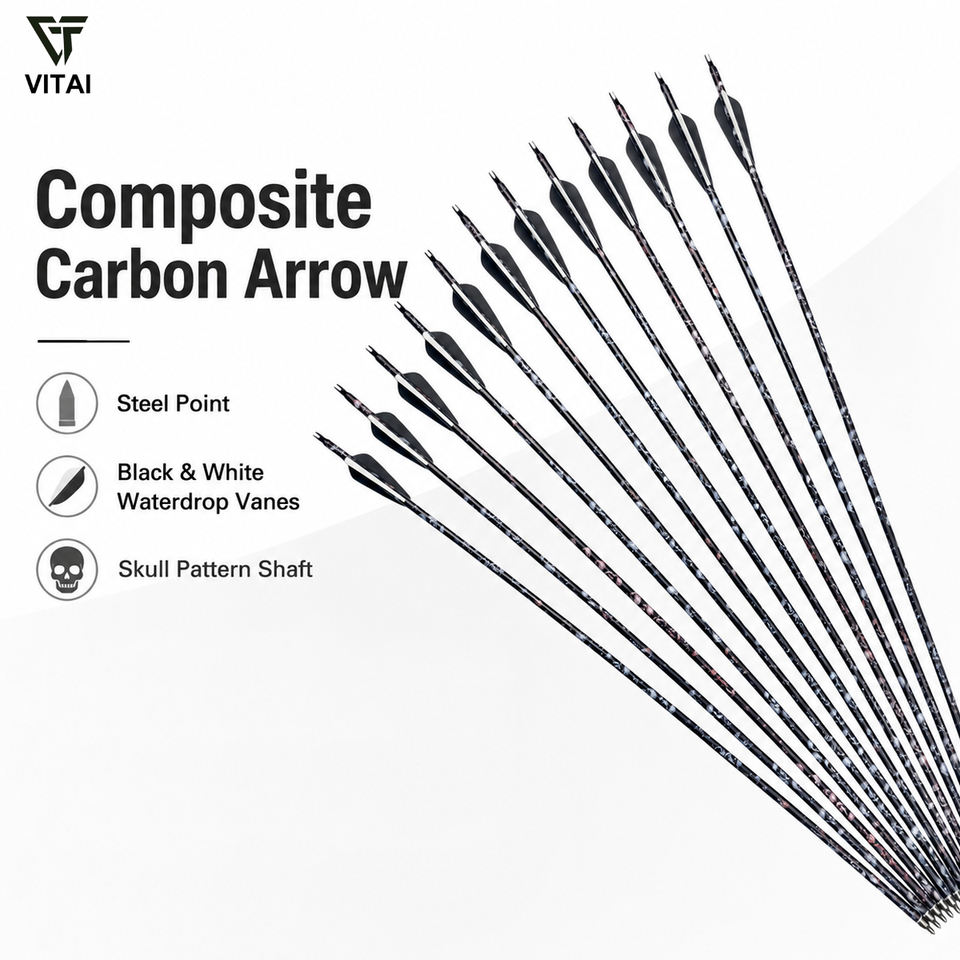 30 Inch Carbon Arrow Set Skull Pattern Shaft Steel Practice Point Black ...