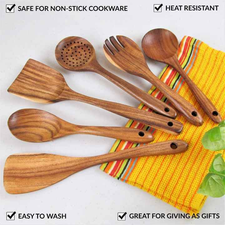 Wooden Cooking Utensil Set Non-stick Pan Kitchen Tool Wooden Cooking ...