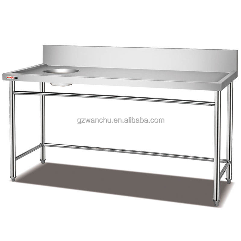 Stainless Steel Sorting Table with Drain - Industrial Use