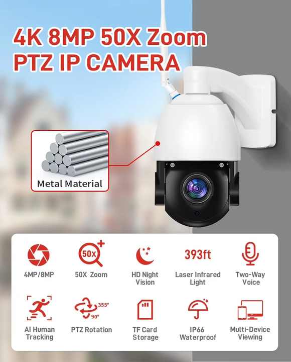 8MP 50X Zoom Farm Wireless Outdoor Camera with PIR Infrared