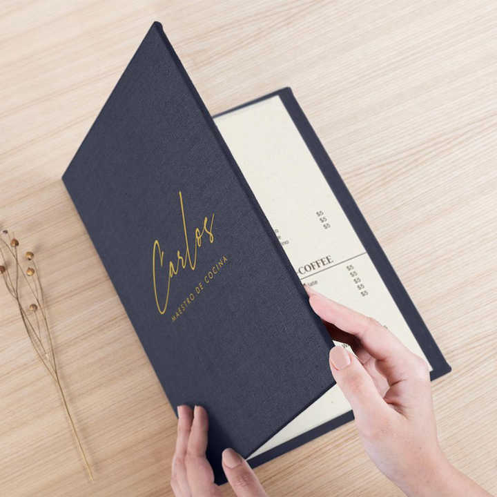 High-quality Linen Menu Cover with Personalized Gold-embossed logo Text ...