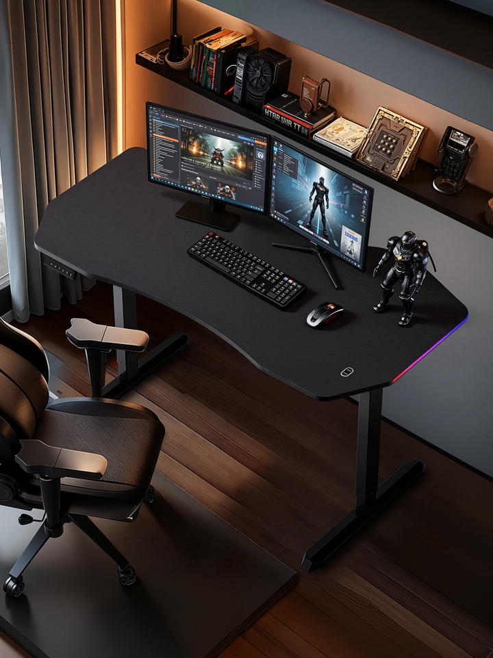 Modern Adjustable Standing Gaming Desk RGB LED Ergonomic Design Single ...