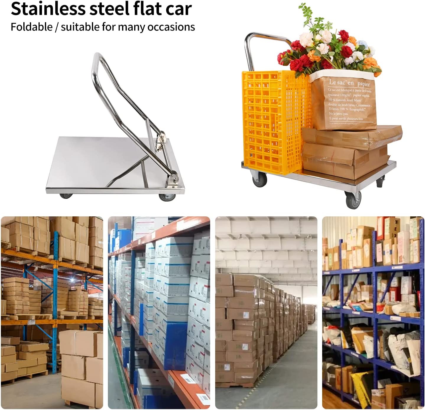 Sus 201 And 304 Material Heavy Duty Platform Truck Flat Cart Hand ...