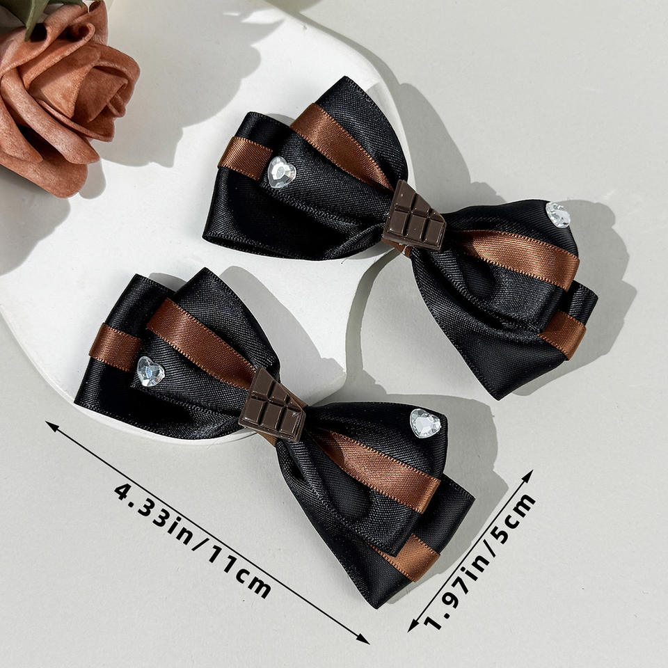 Lolita Style Crystal Handmade Chocolate Heart Bow Hair Clip Women ...