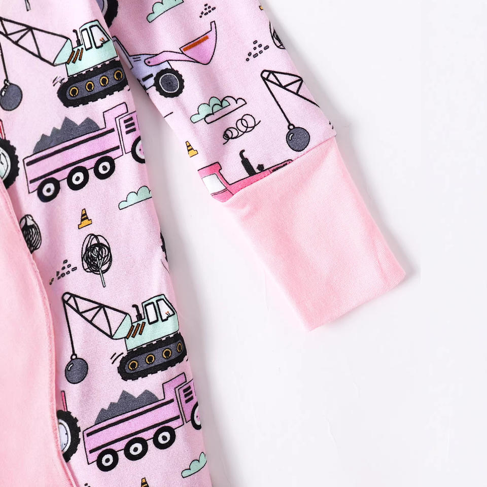Baby Jumpsuit Bamboo Fiber Unisex Pastel Pink Excavator Construction ...