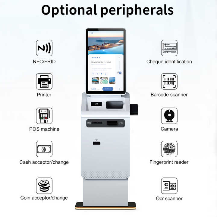 Self-Service Touch Screen Kiosk Floor Standing Card Reader Cash Coin ...