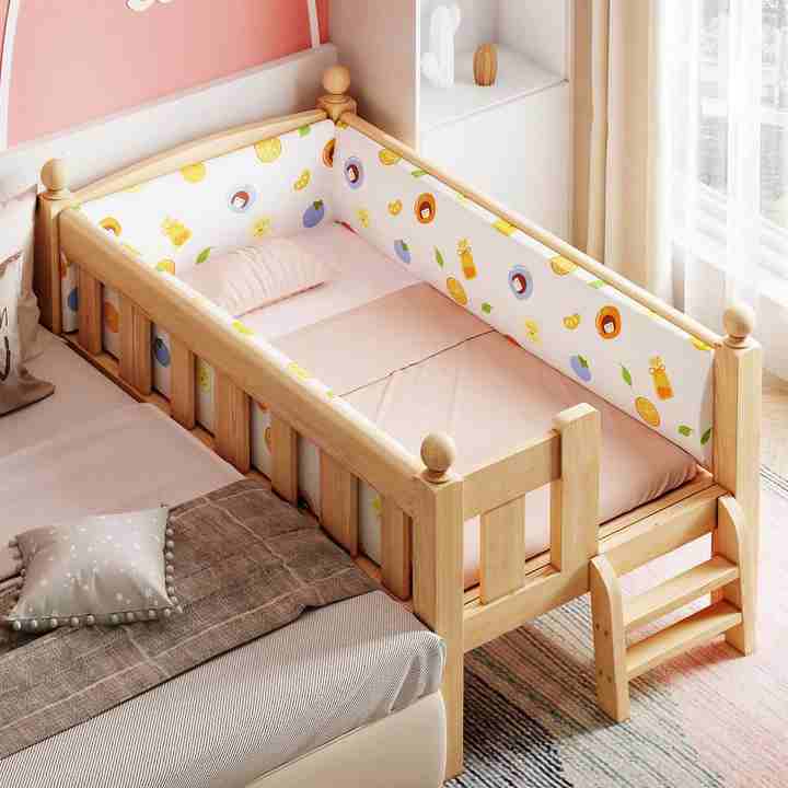 Children Home Living Room Natural Solid Wood Modern Baby Bed With ...