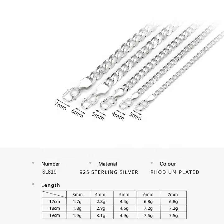 Sl819 2025 New Trendy Cuban Link Chain Men Bracelet Classic S925 Sterling Silver 4/5/6/7mm Width ...