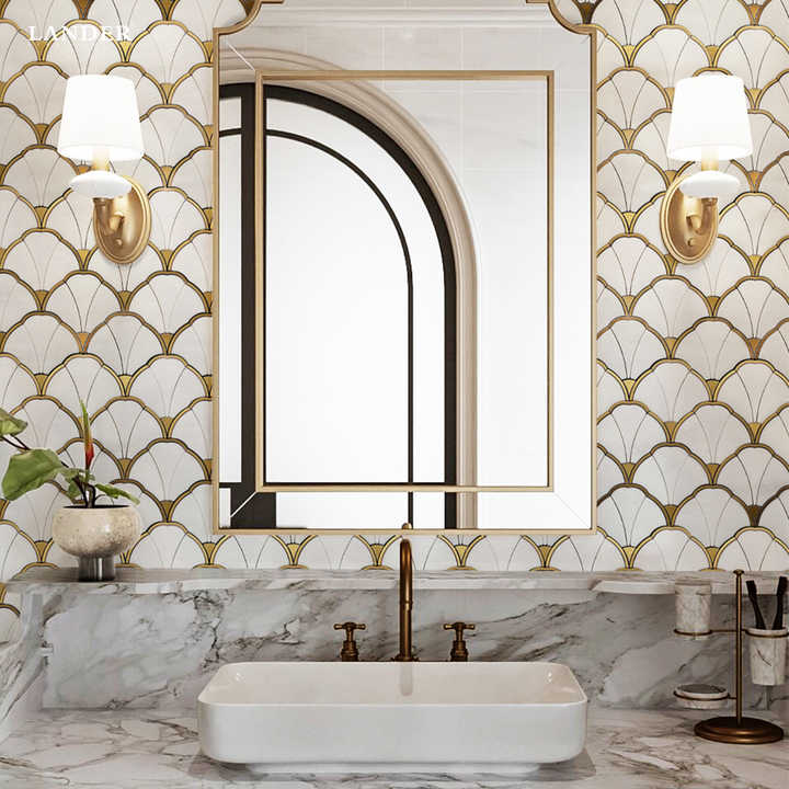 Lander Stone Waterjet Marble Mosaic Tiles for Bathrooms
