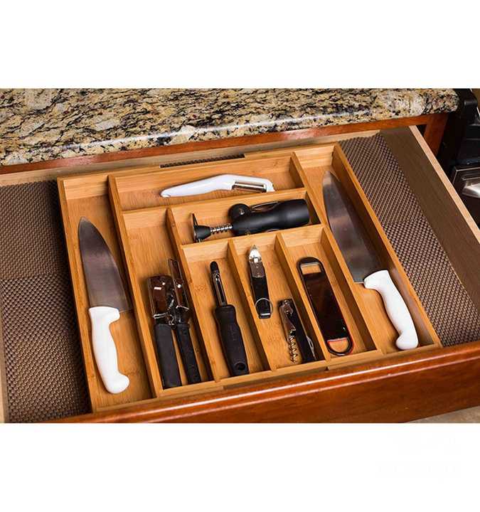 Bamboo Wood Expandable Kitchen Drawer Organizer Adjustable Cutlery Tray ...