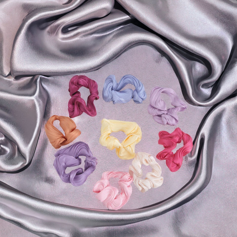 Cream Puff Large Intestine Hair Ring Women French Silk Satin Handmade ...