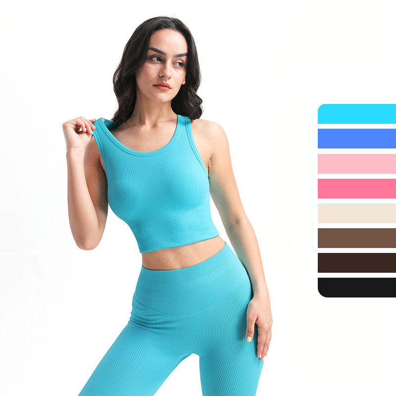 Custom Logo Sports Bra Workout High Waist Leggings 2 Piece Set Seamless Ribbed Gym Fitness Sets ...