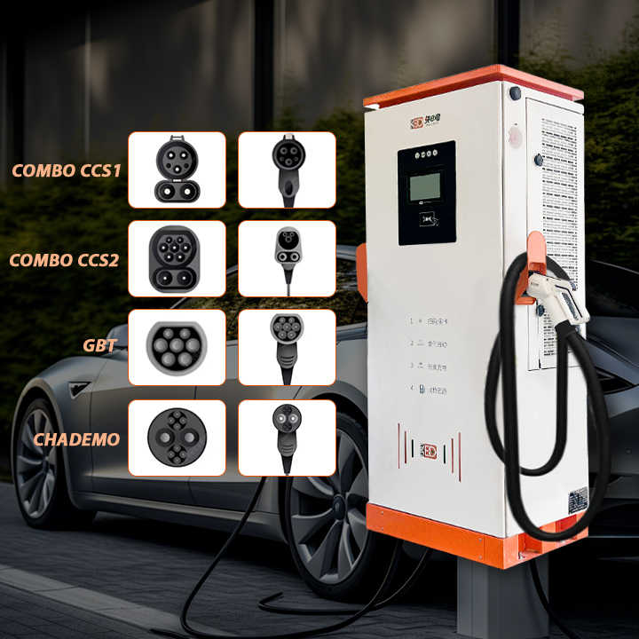 120kw Gb/t Dc Ev Charging Two Connectors Evse Electric Vehicle Fast Charger -40℃~+75℃ 12 Months ...