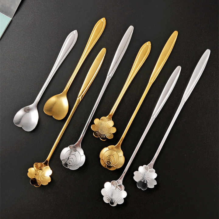 Stainless Steel Flatware Tasting Dessert Spoons Rose Heart Sakura Milk ...