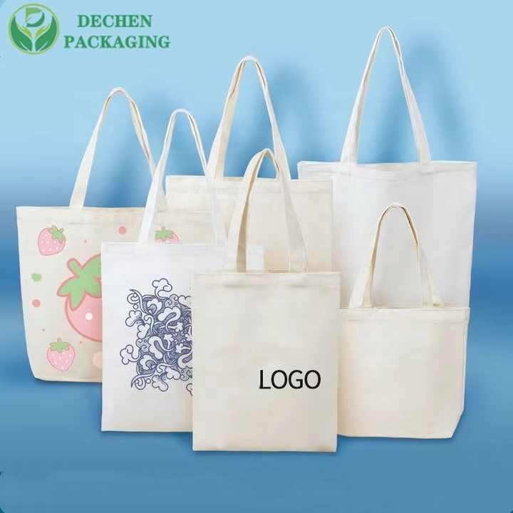 Custom Logo Canvas Tote Bag Print Plain Zipper Reusable Grocery ...