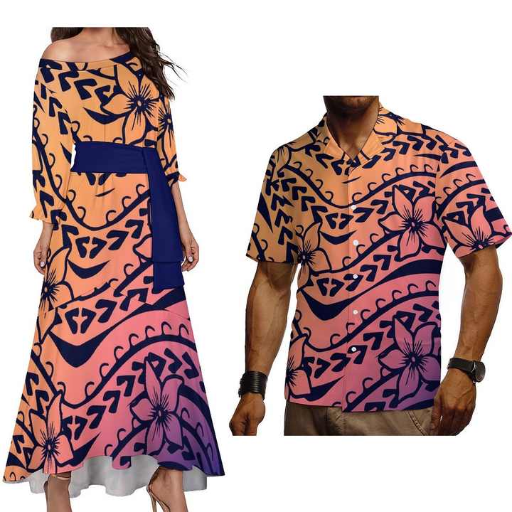 Pacific Island Plumeria Print Gradient Color Custom Polynesian Couple ...