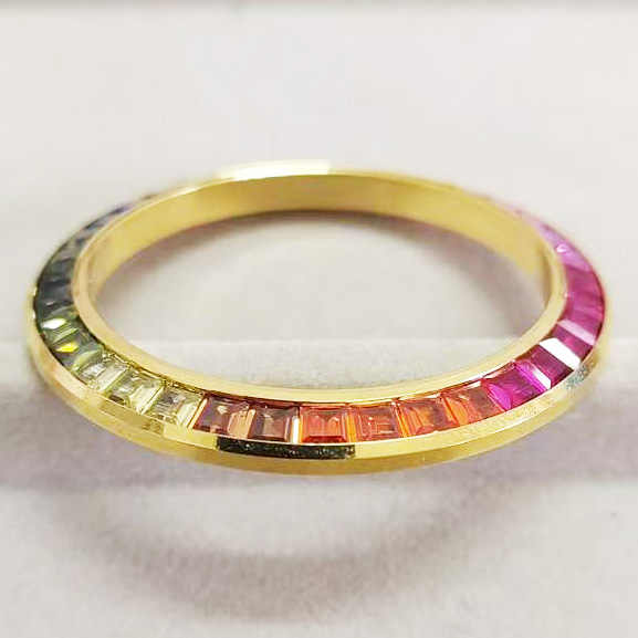 Luxury 39mm Candy Gem Gold Stainless Steel Watch Bezel Cubic Zircon ...