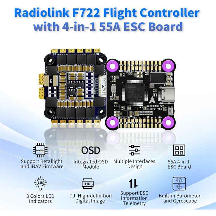 Radiolink F722 4in1 55A ESC Board Integrated OSD Module 3-6S 31x31mm Flight Controller Stack ...