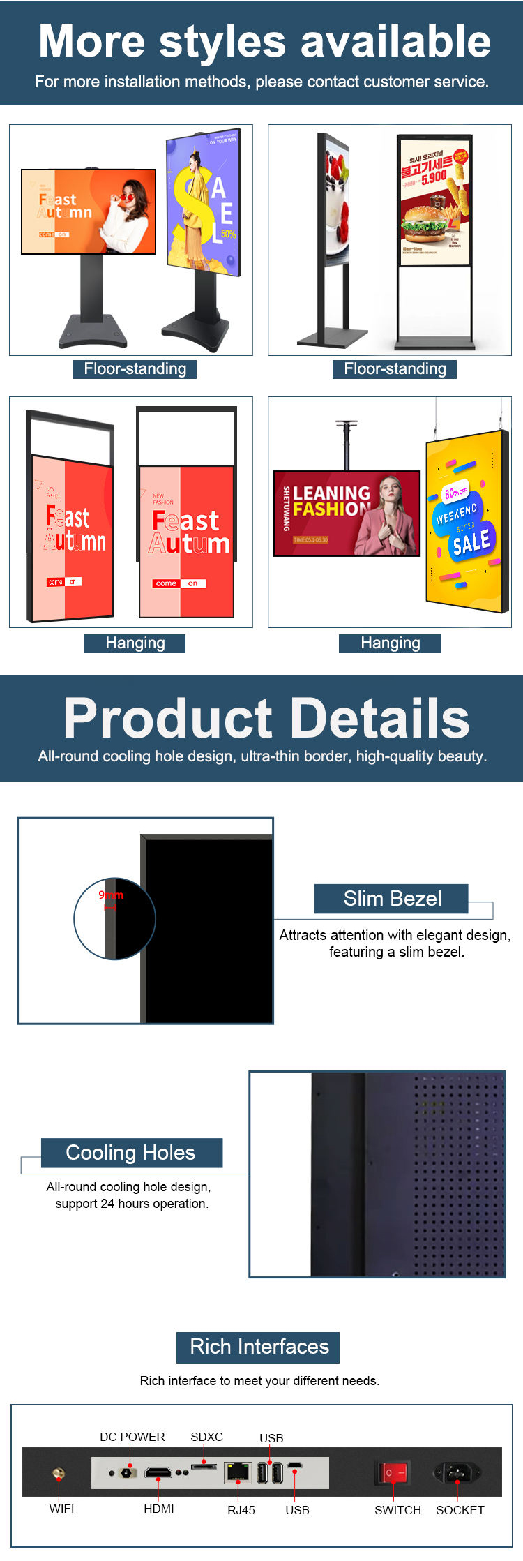 32/43/49/55/65inch lcd high gloss window screen digital poster signage ...