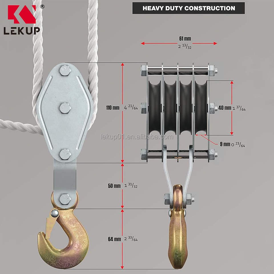 Heavy Duty Rope Hoist Pulley System 4000LB Breaking Strength Block and ...