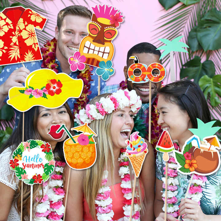 30 Pcs Luau Photo Booth Props for Hawaiian Tropical Summer Beach Pool ...