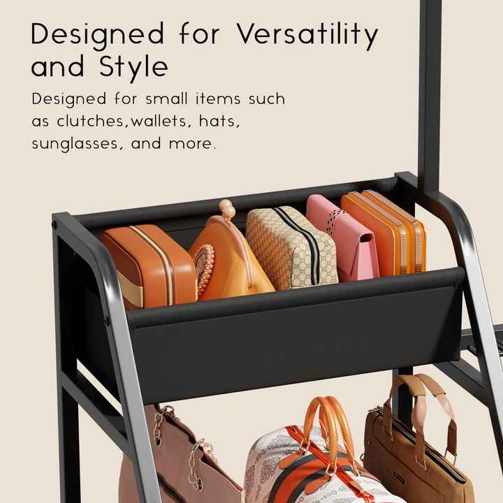 3-Tier Storage Stand & 12 Fixed Hooks Visible Backpack Storage Space ...