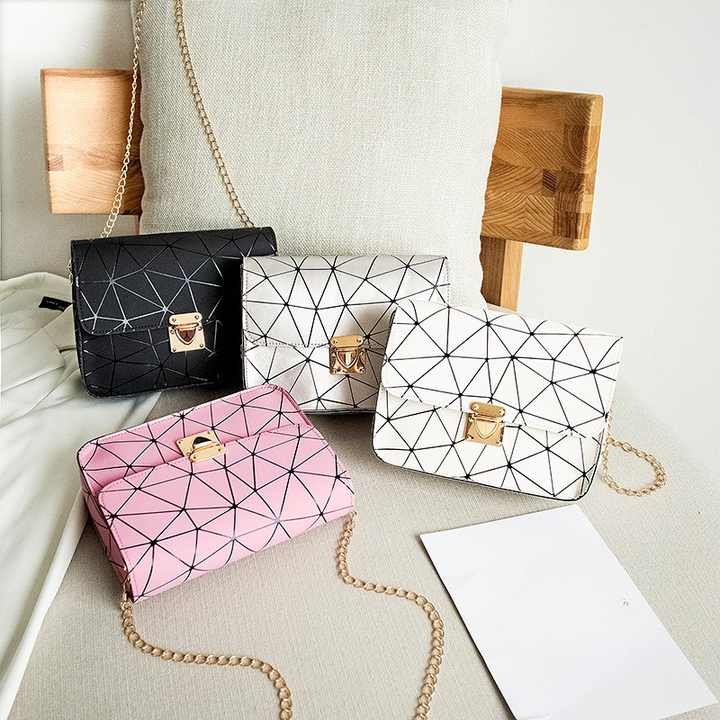 Matte Diamond Shaped Chain Lock Small square Women Luxury Handbags One ...