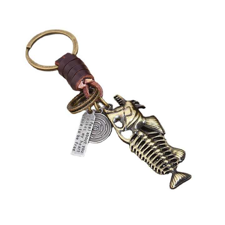 Hot Sale Simple Bronze Metal Fishbone Pendant Key Chain Symbolic Fish ...