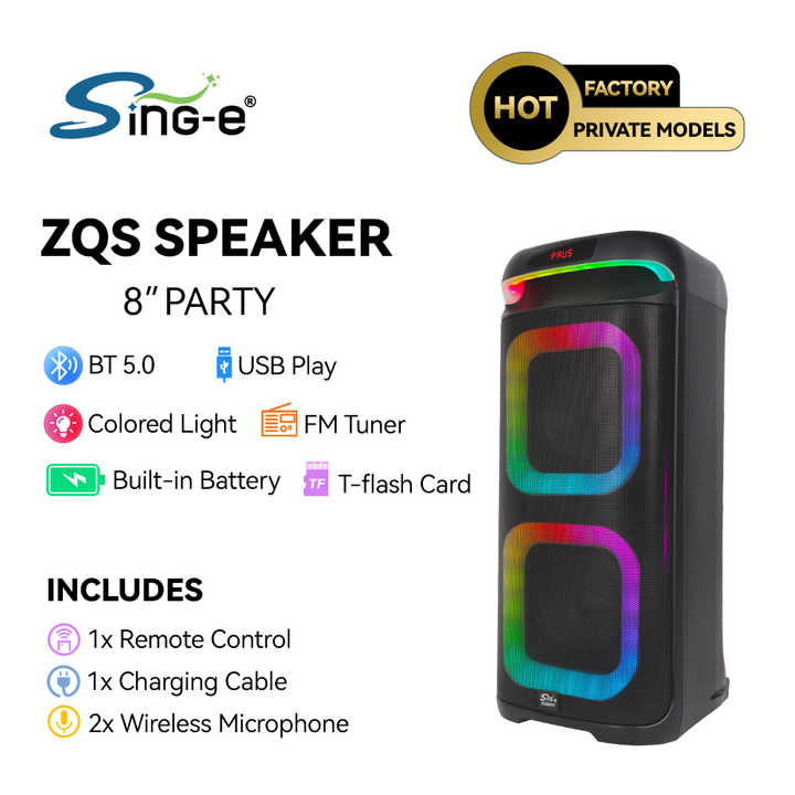 SING-E ZQS8257 - RGB LED Light Dual Microphone Bluetooth Speaker