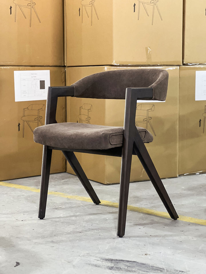 Contemporary Timber Armchair Dark Fabric Cushioned Durable Solid Timber ...