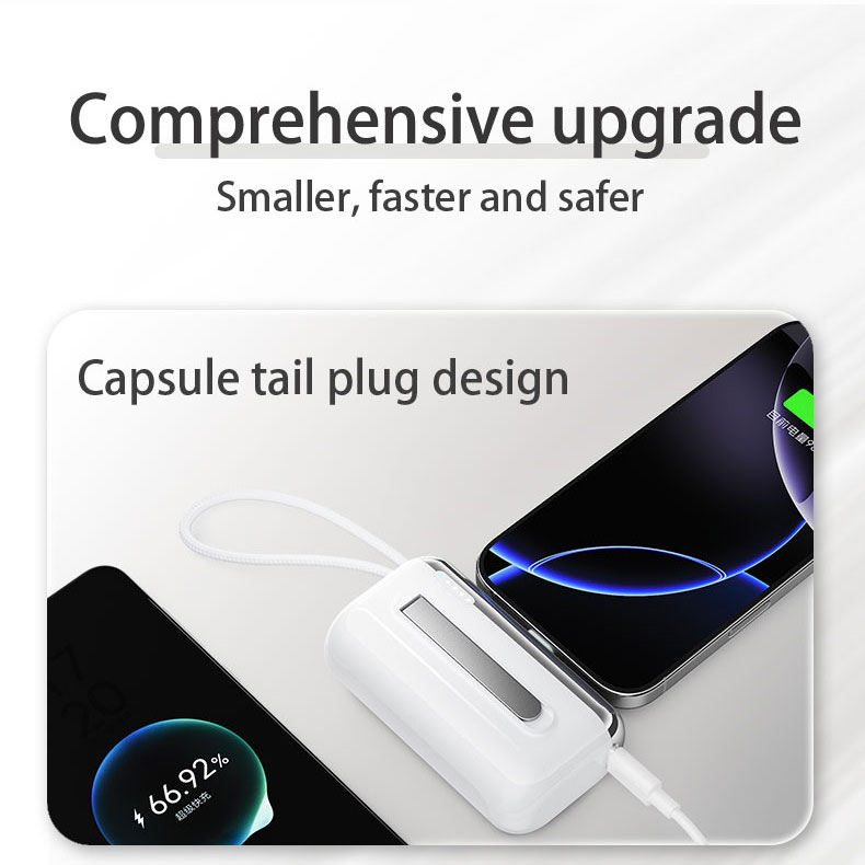 OEM KC PSE 10000mAh Mini Built-in Cable LED Powerbank Phone Charger PD22.5W Outdoor Capsule ...