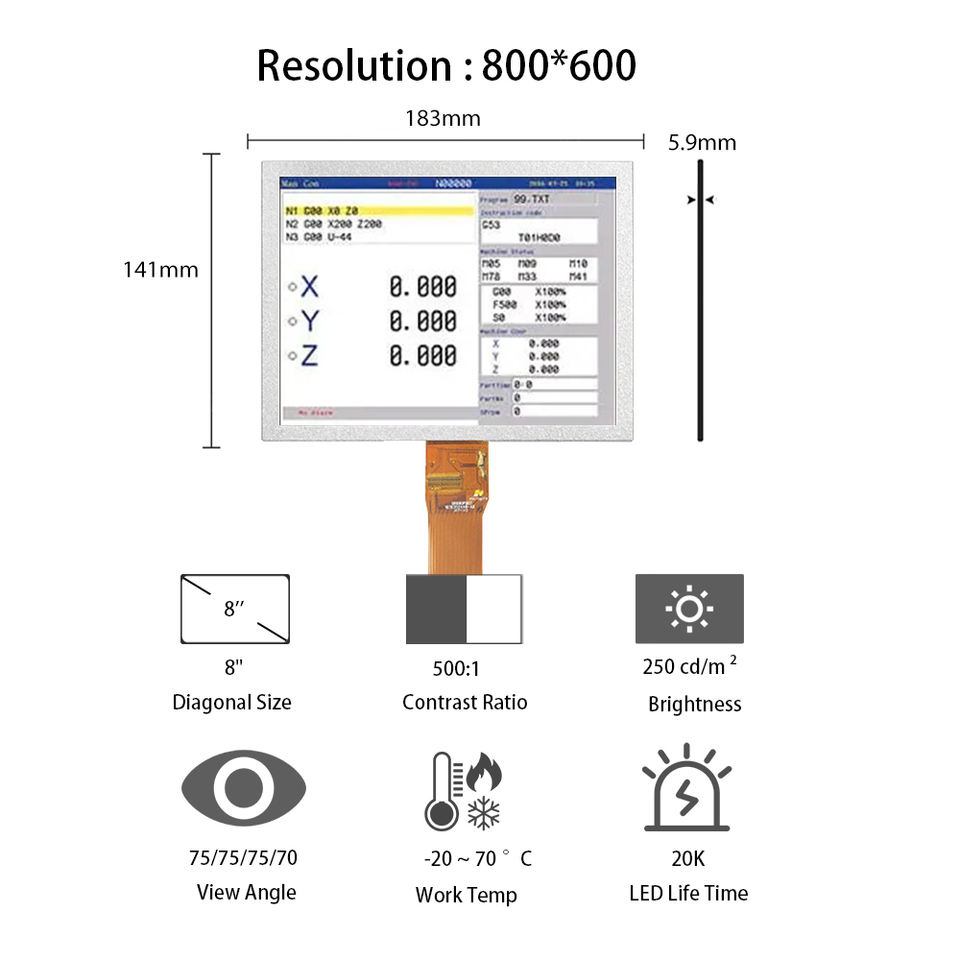 Original BOE 8 '' Wide Temperature LCD Screen GT080S0M-N11 800x600 TFT ...